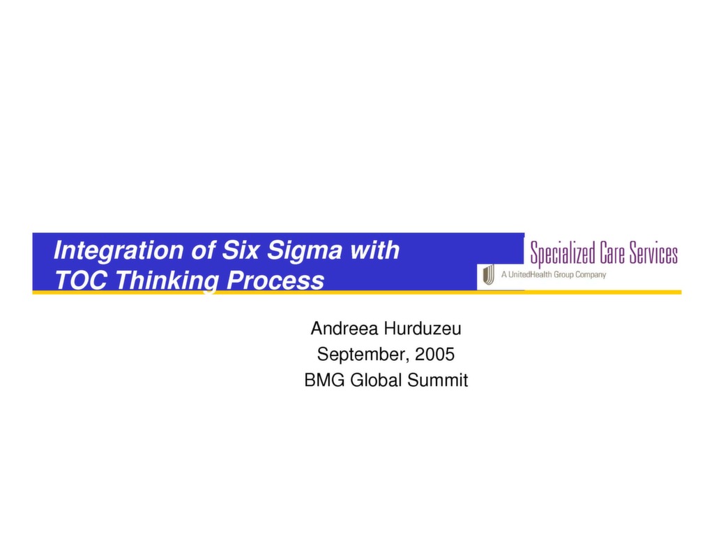Presentation: Integration of the Theory of Constraints (TOC) Thinking ...