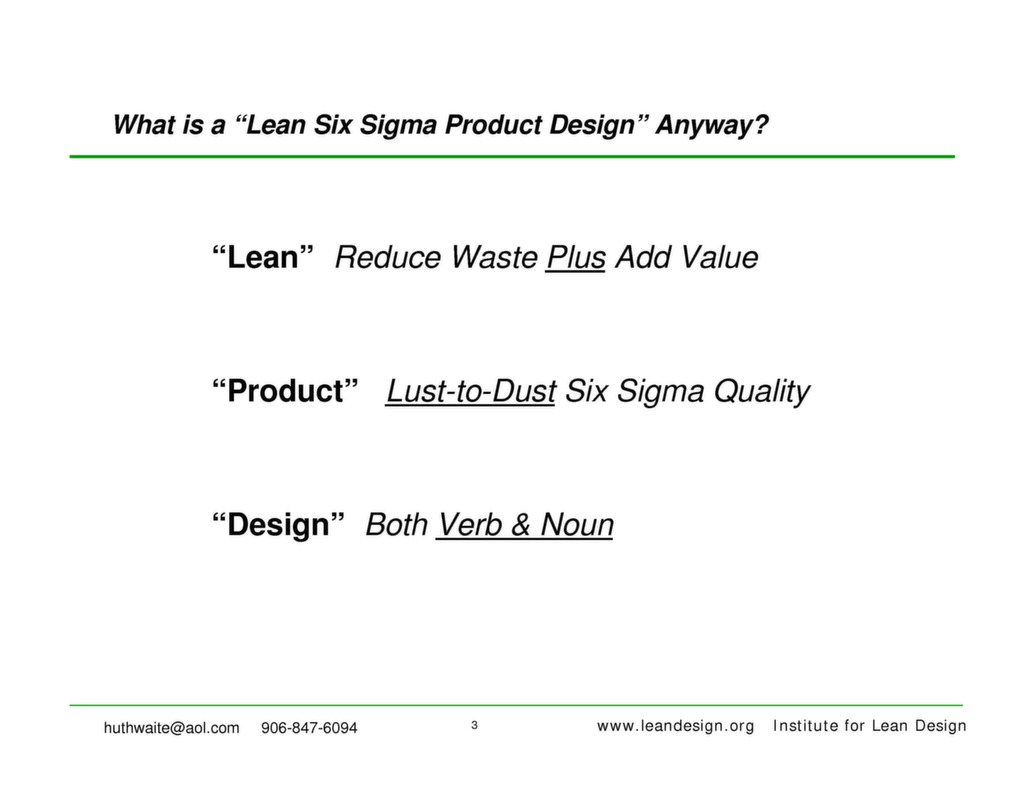Presentation: Creating Your Lean Six Sigma Product Design Strategy