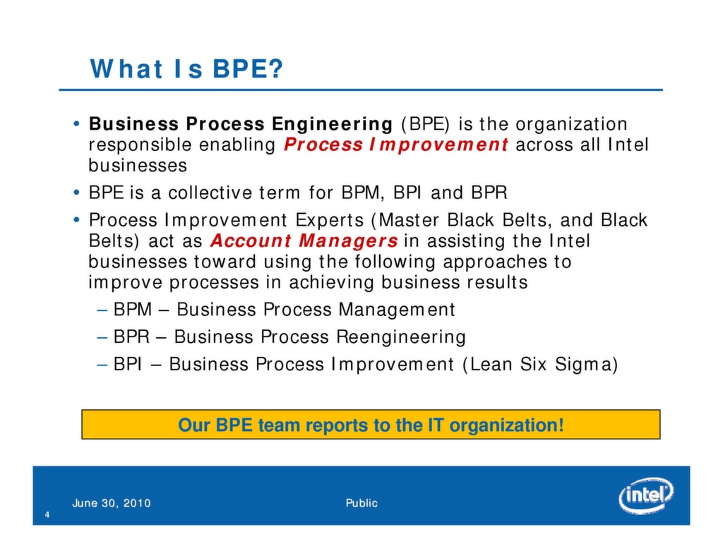 Intel's Business Process Engineering Approach to BPM & BPI Deployment