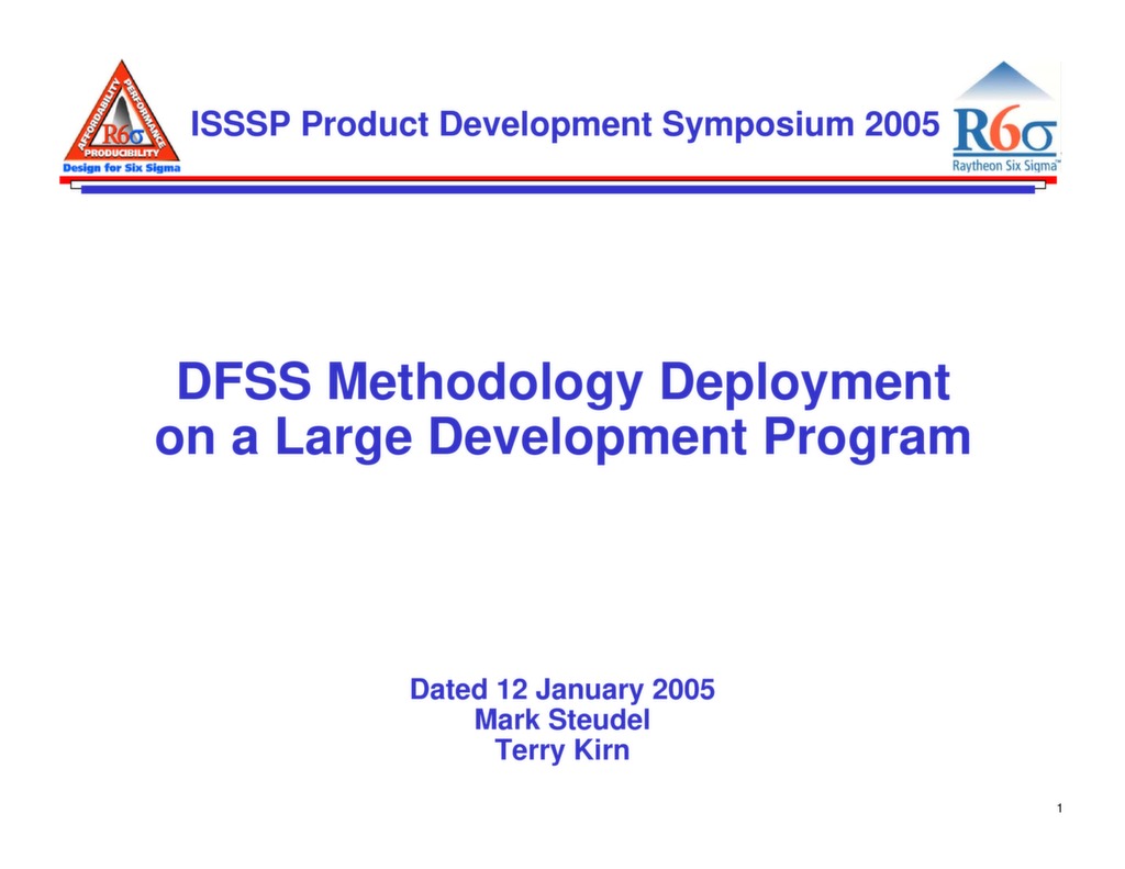 DFSS Methodology Deployment on a Large Deployment Program — ISSSP for ...