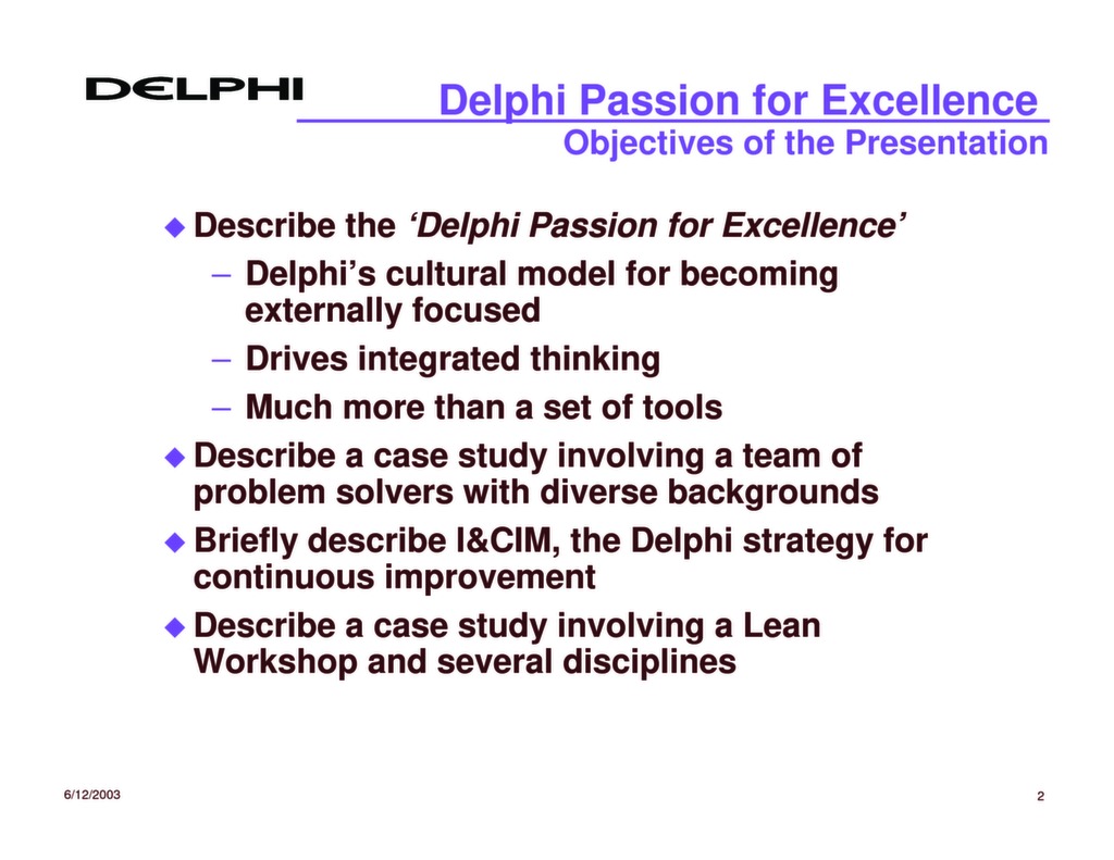 Delphi Passion for Excellence — ISSSP for Lean Six Sigma
