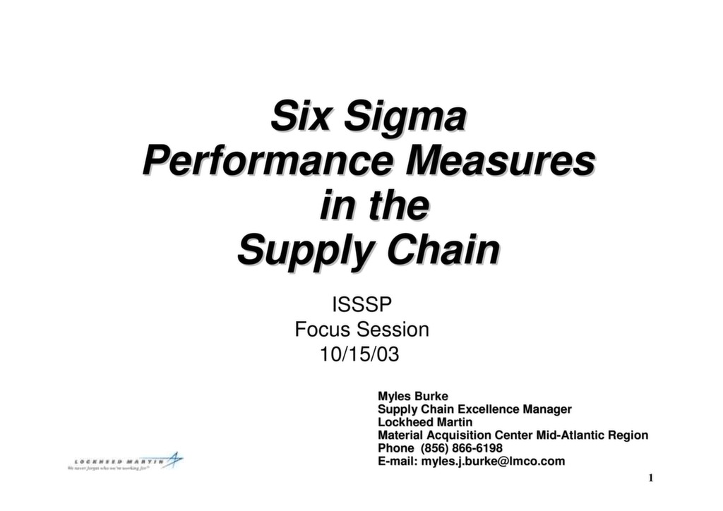 Six Sigma Performance Measures in the Supply Chain — ISSSP for Lean Six ...