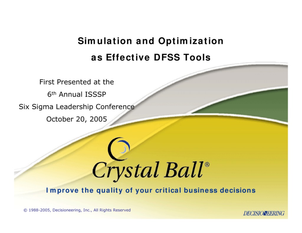 Simulation and Optimization as Effective DFSS Tools — ISSSP for Lean ...