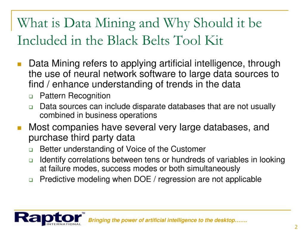 Data Mining in Six Sigma — ISSSP for Lean Six Sigma