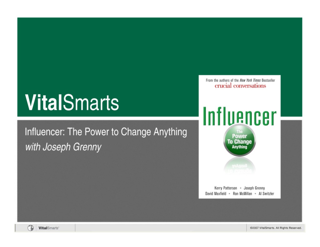 Influencer: The Power to Change Anything — ISSSP for Lean Six Sigma