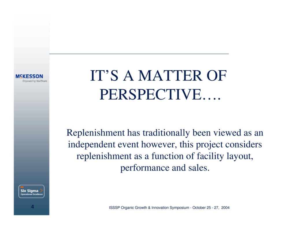 Replenishment Optimization — ISSSP for Lean Six Sigma