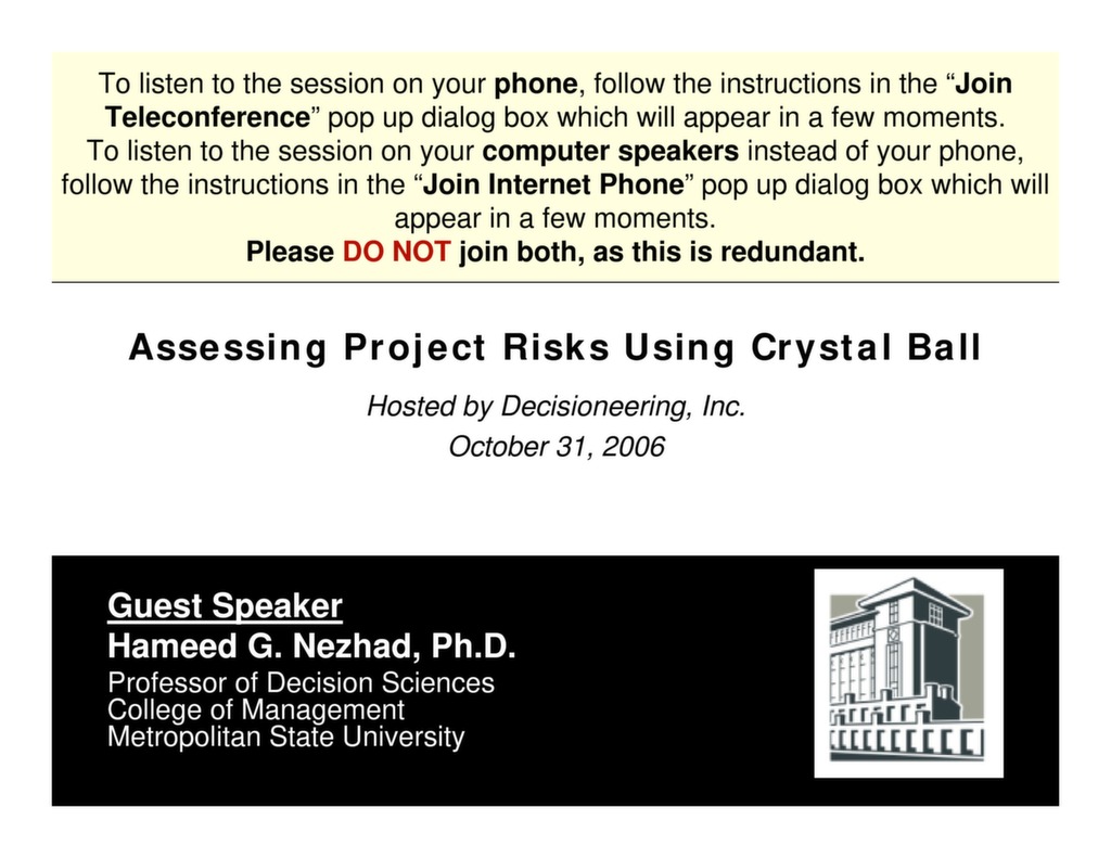 Assessing Project Risks Using Crystal Ball — ISSSP for Lean Six Sigma