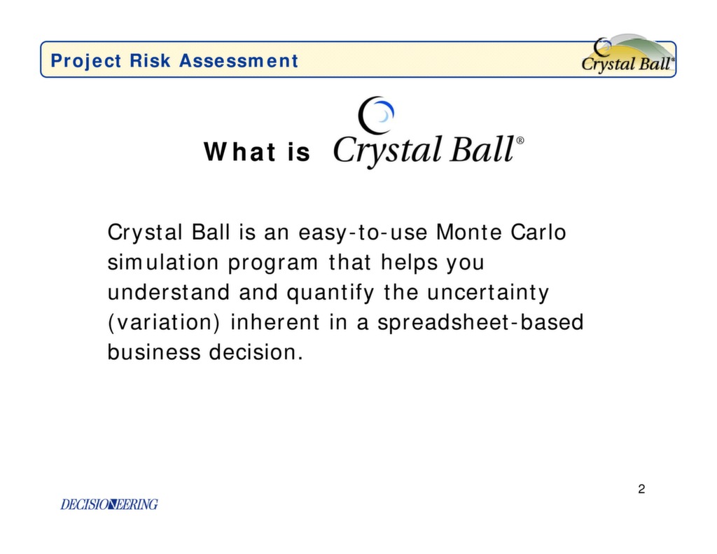 Assessing Project Risks Using Crystal Ball — ISSSP for Lean Six Sigma