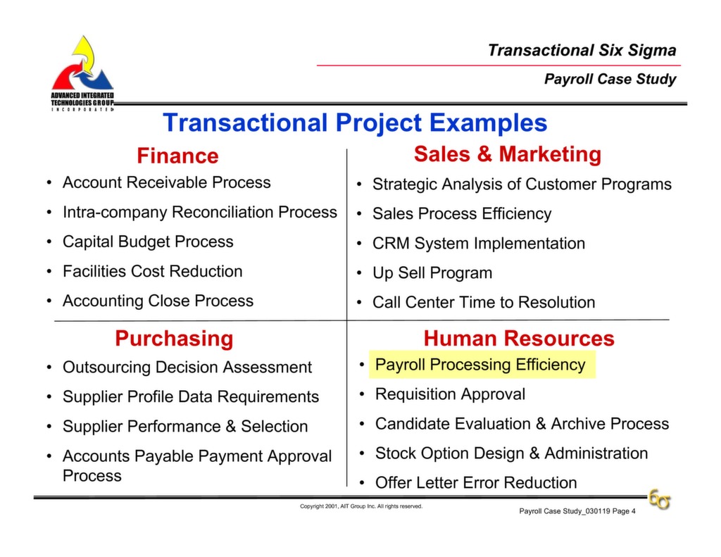 Transactional Six Sigma Payroll Case Study — ISSSP for Lean Six Sigma