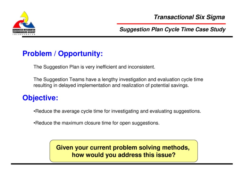 Suggestion Plan Cycle Time Case Study — ISSSP for Lean Six Sigma