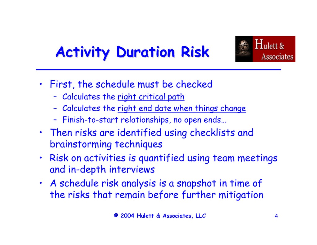 Advanced Project Schedule Risk Analysis — ISSSP for Lean Six Sigma