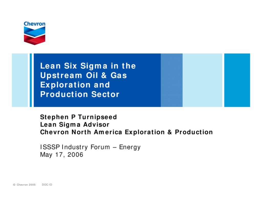 Lean Six Sigma in the Upstream Oil & Gas Sector — ISSSP for Lean Six Sigma