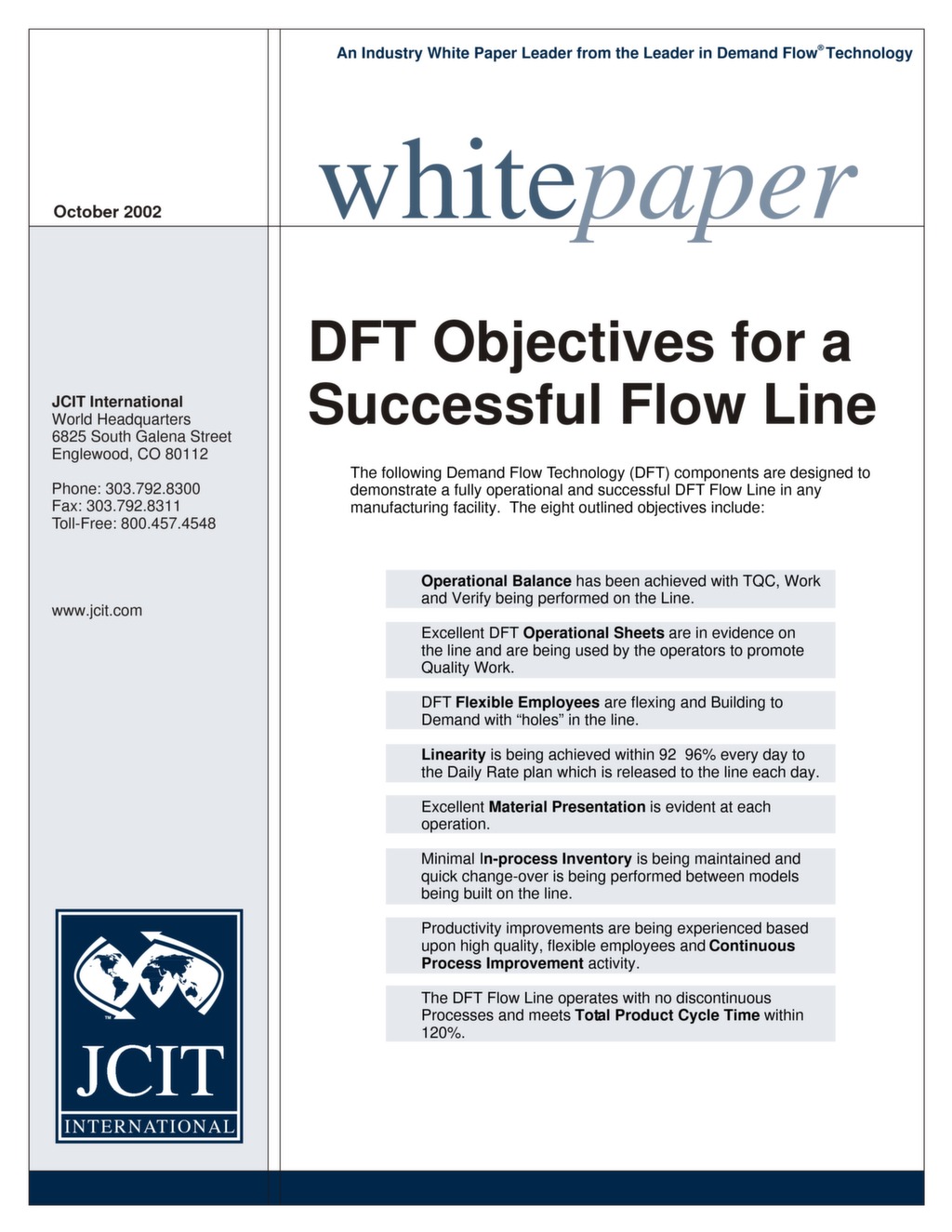 Demand Flow Technology (DFT) Objectives for a Successful Flow Line ...