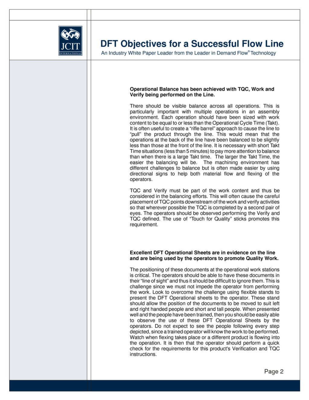 Demand Flow Technology (DFT) Objectives for a Successful Flow Line ...