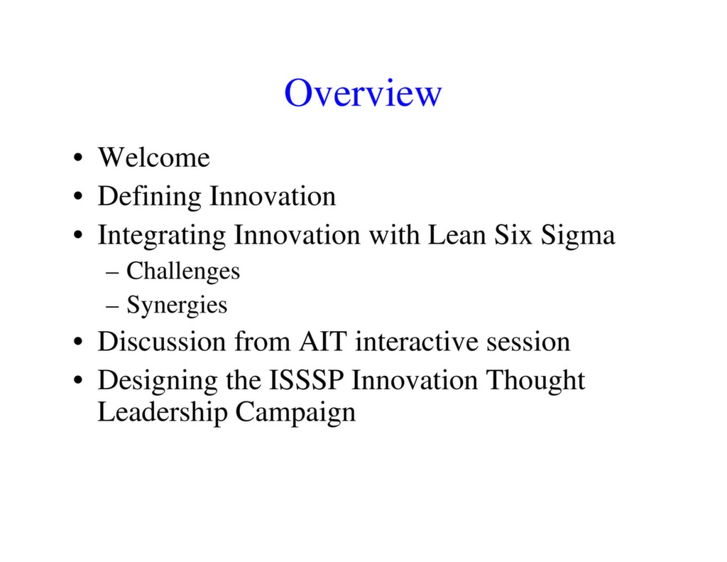 Integration of Six Sigma & Innovation — ISSSP for Lean Six Sigma