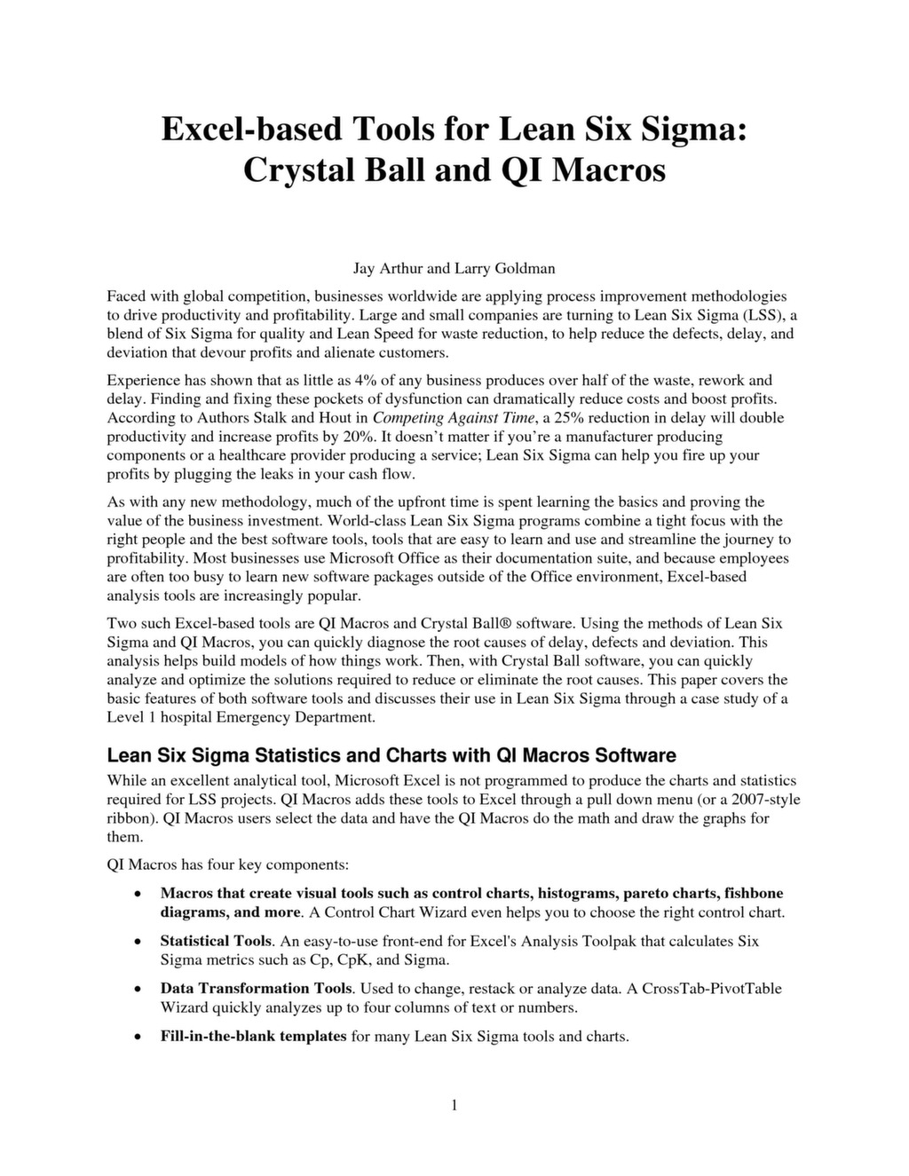 Excel-based Tools for Lean Six Sigma: Crystal Ball and QI Macros ...