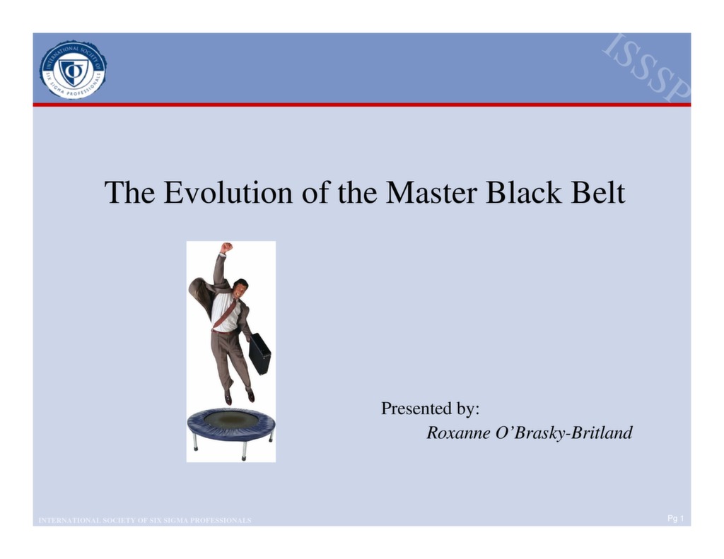 The Evolution of the Master Black Belt — ISSSP for Lean Six Sigma