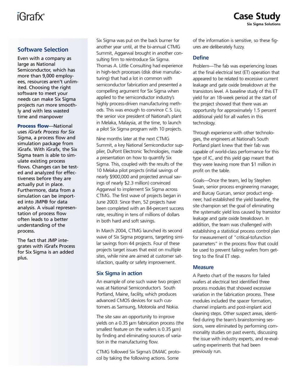 Six Sigma at National Semiconductor — ISSSP for Lean Six Sigma