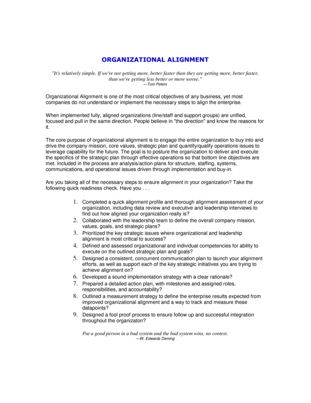 Organizational Alignment — ISSSP for Lean Six Sigma