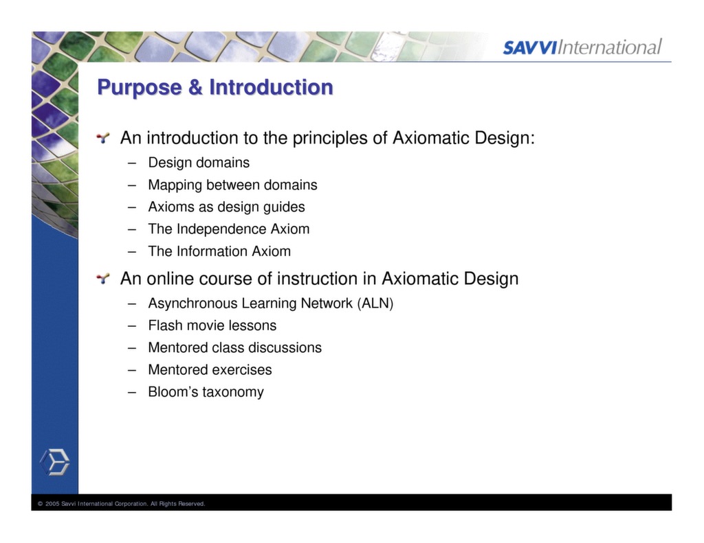 Axiomatic Design and an Overview of an Online Course of Instruction ...