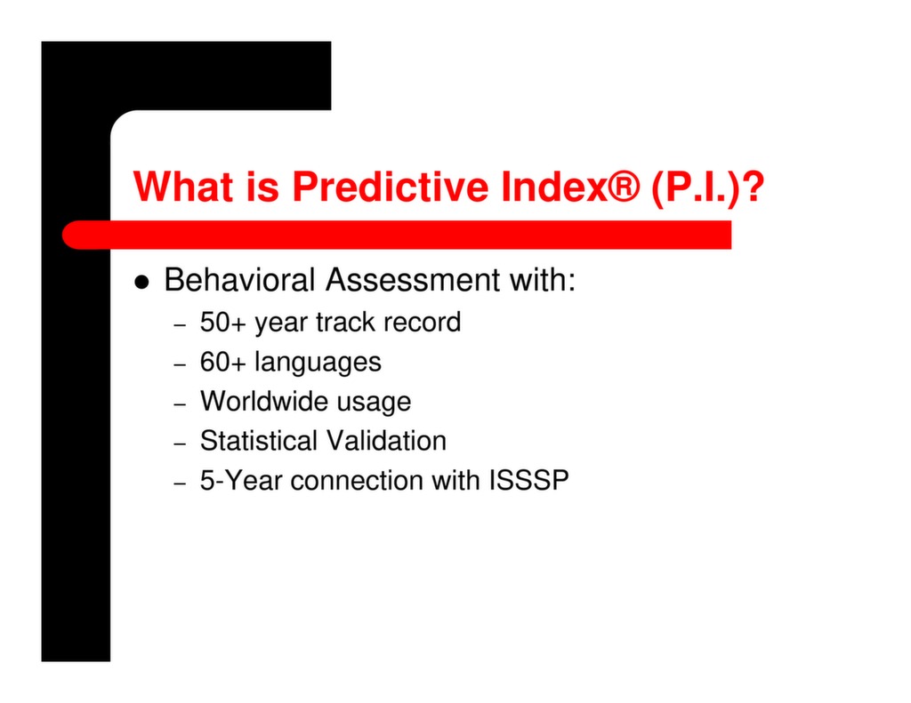 Predictive Index — ISSSP for Lean Six Sigma