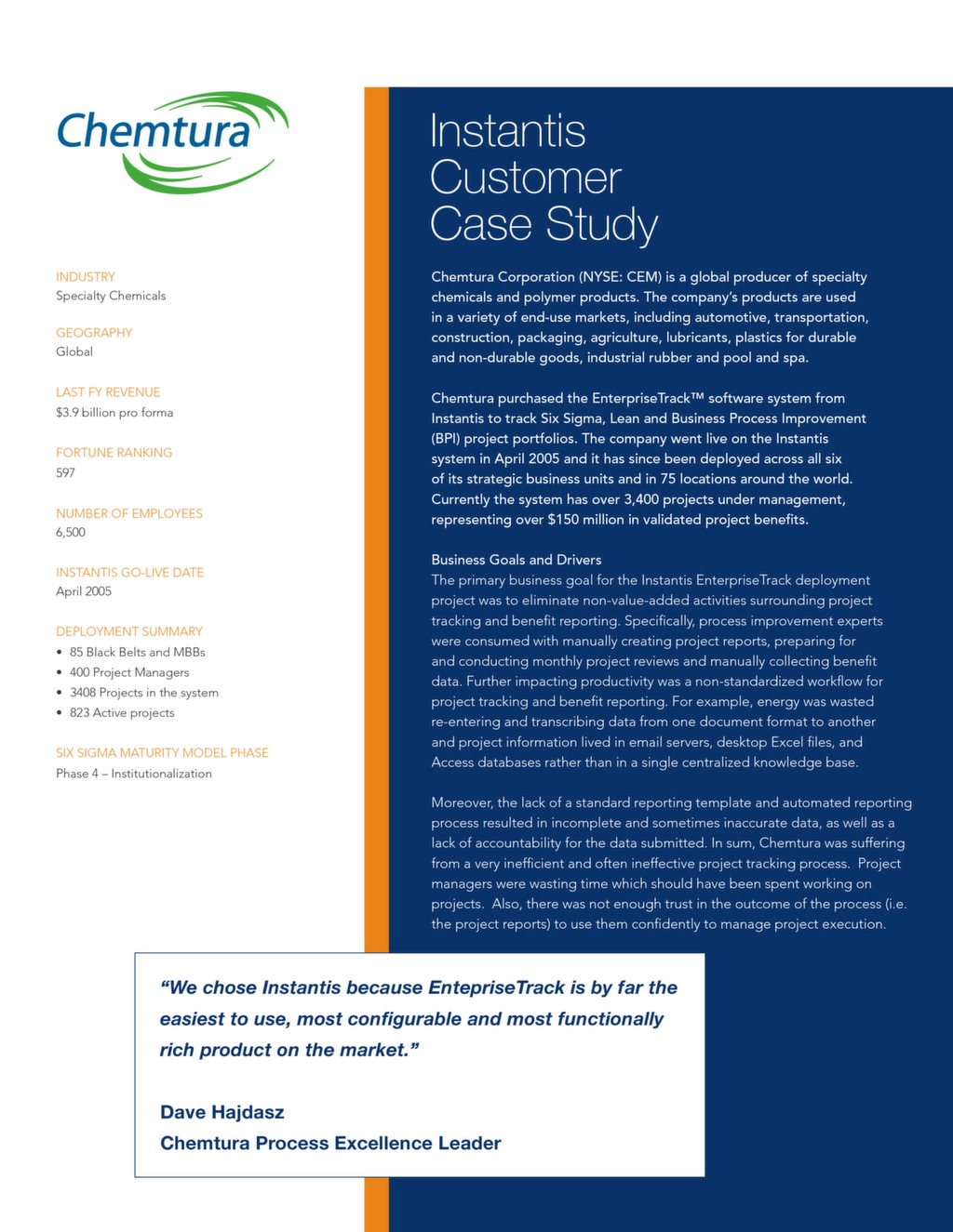 Instantis Customer Case Study: Chemtura Corporation — ISSSP for Lean ...