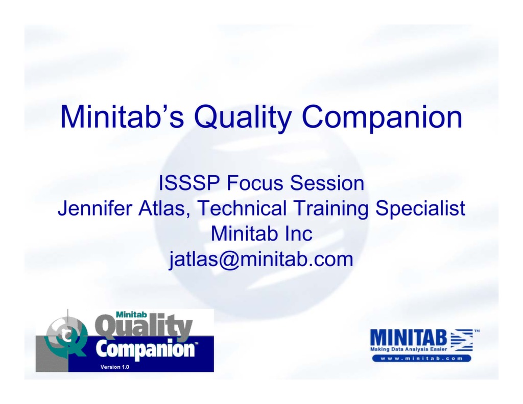 Minitab's Quality Companion — ISSSP for Lean Six Sigma