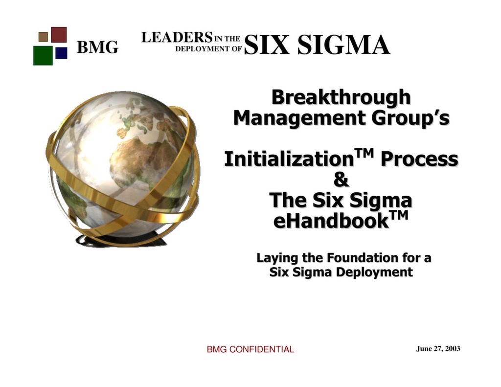 Breakthrough Management Group's Initialization Process & The Six Sigma eHandbook 27 Jun 03 ...